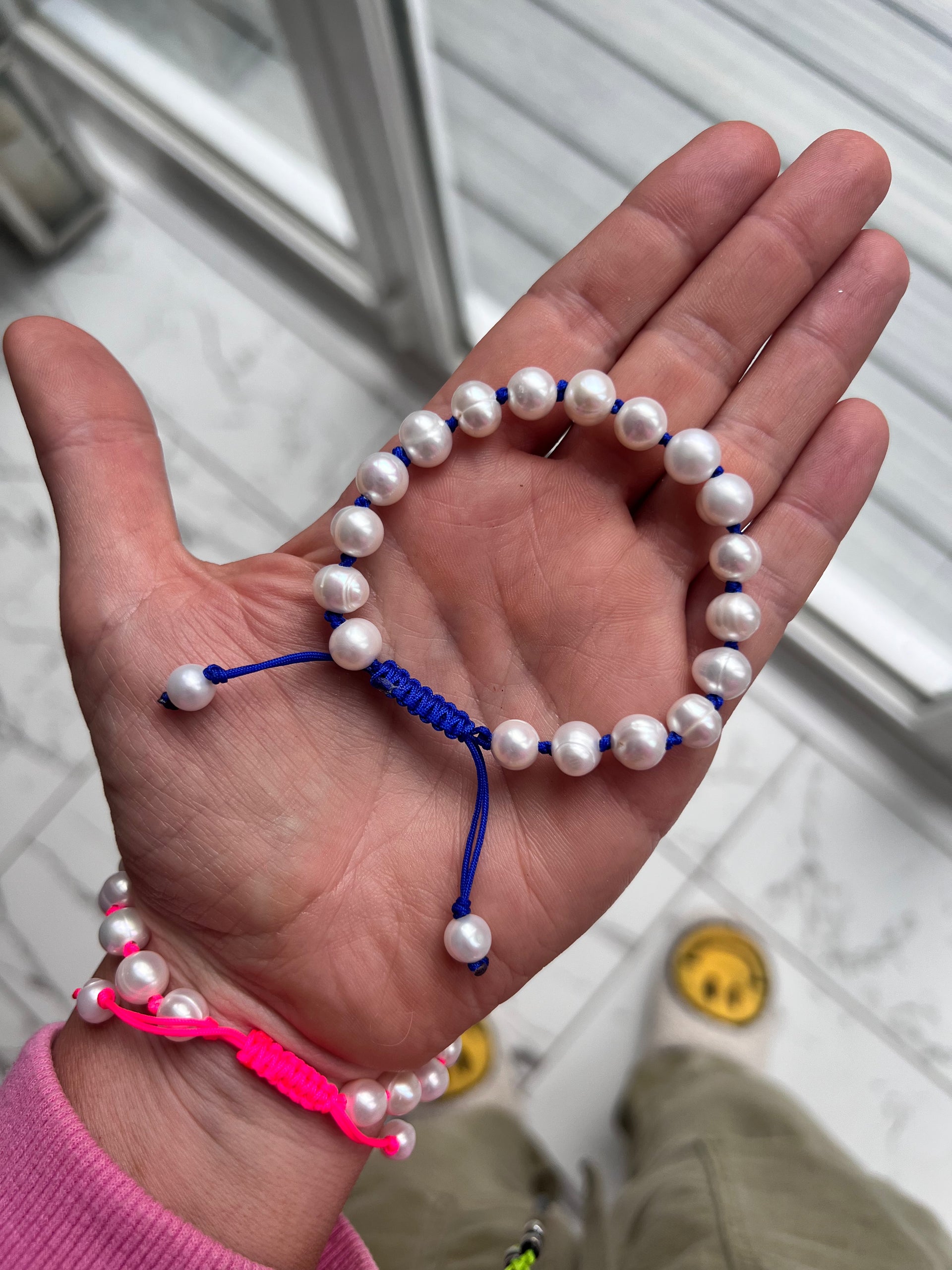 Hand Knotted Blue Pearl Bracelet Bongo Beads